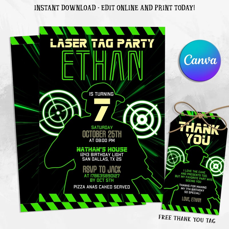 Laser Tag Invites - Etsy
