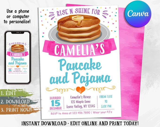 Pancakes and Pajamas Birthday Photo Invitation, Digital File, Printable ...