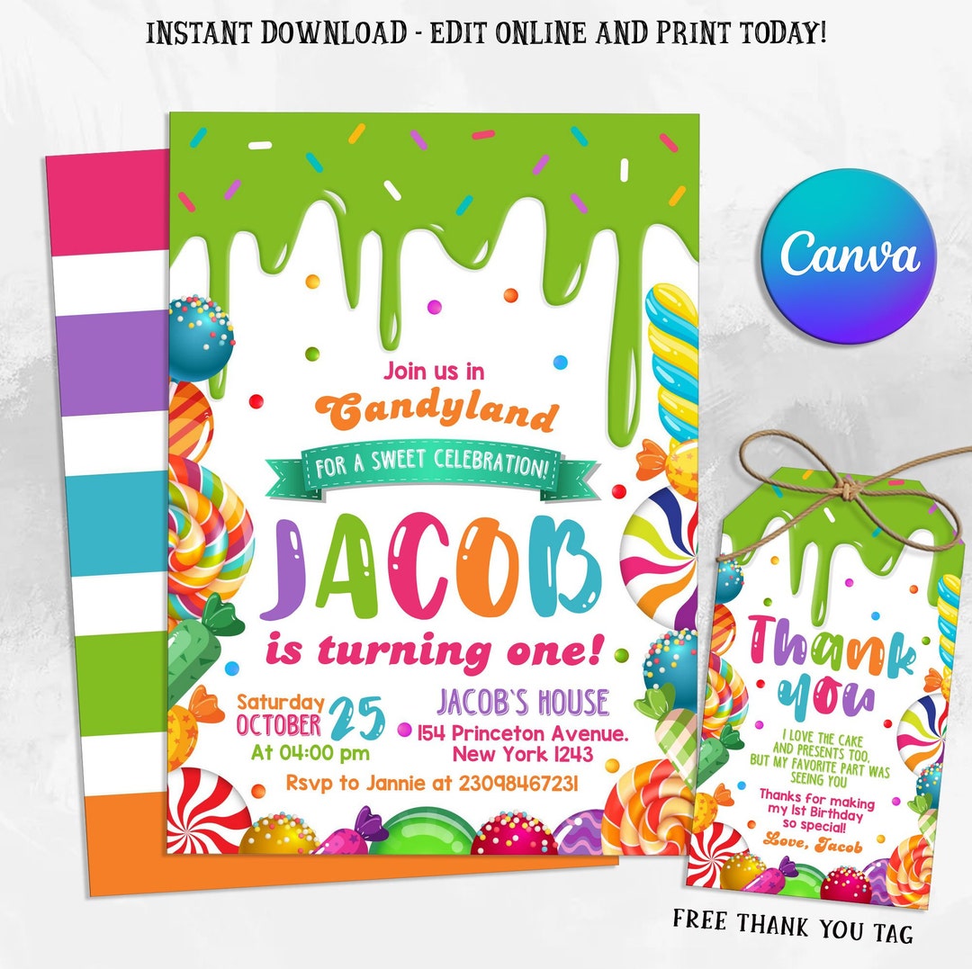Sweets Candy Invitation, Sweet Candy Birthday Invitation, Sweet ...