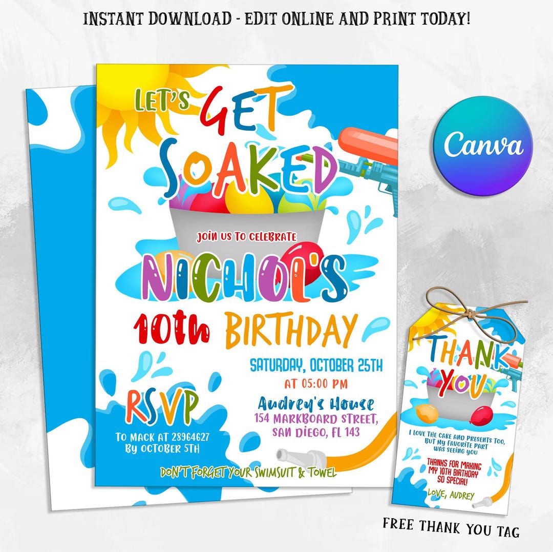 Water Balloon Birthday Invitation, Water Balloon Birthday Bash, Soaked ...