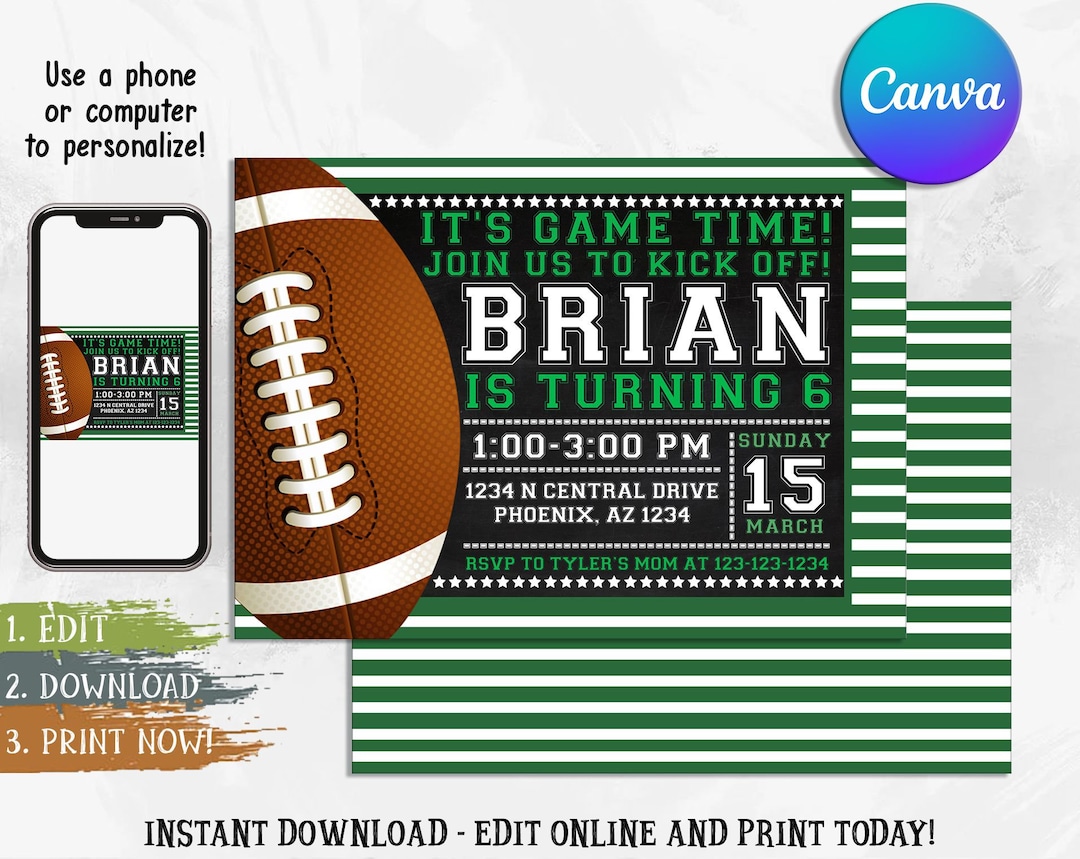 Football Invitation, Editable Football Birthday Invitation, Printable ...