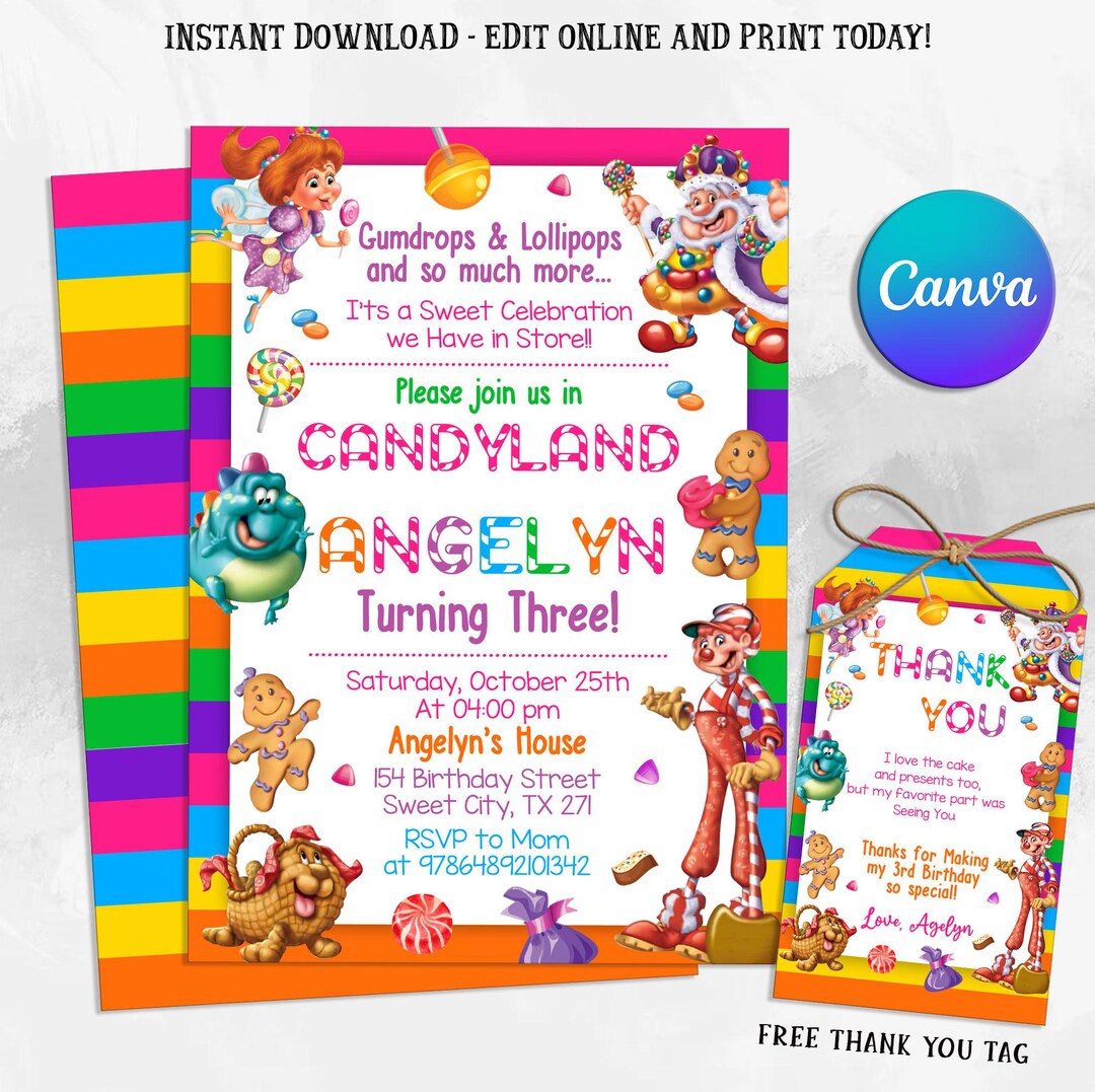 Editable Candy Birthday Invitation, Candyland Invitation, Sweet ...