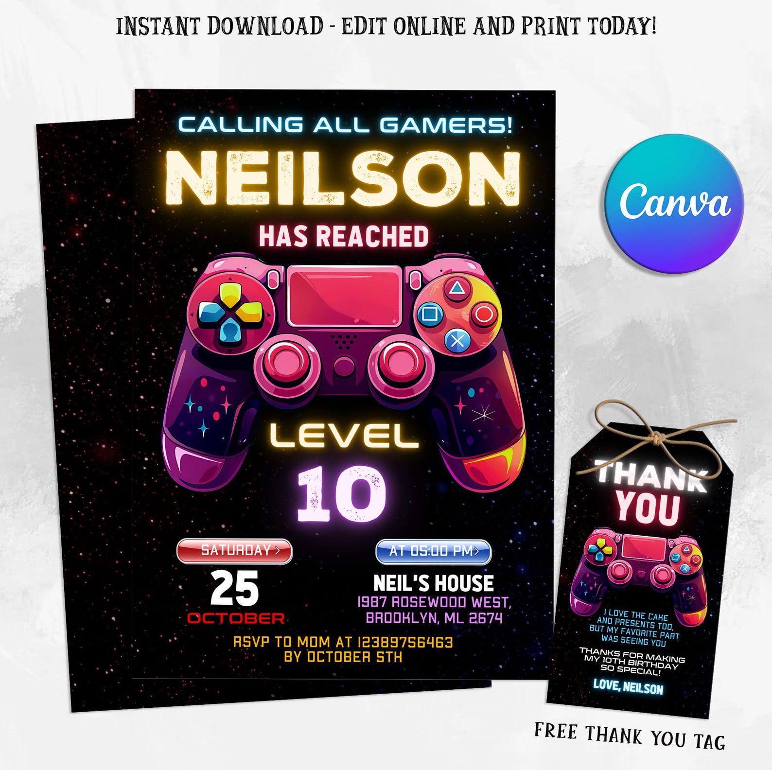 Video Game Party Invitation, Level up Birthday Invite, Gamer Boy ...