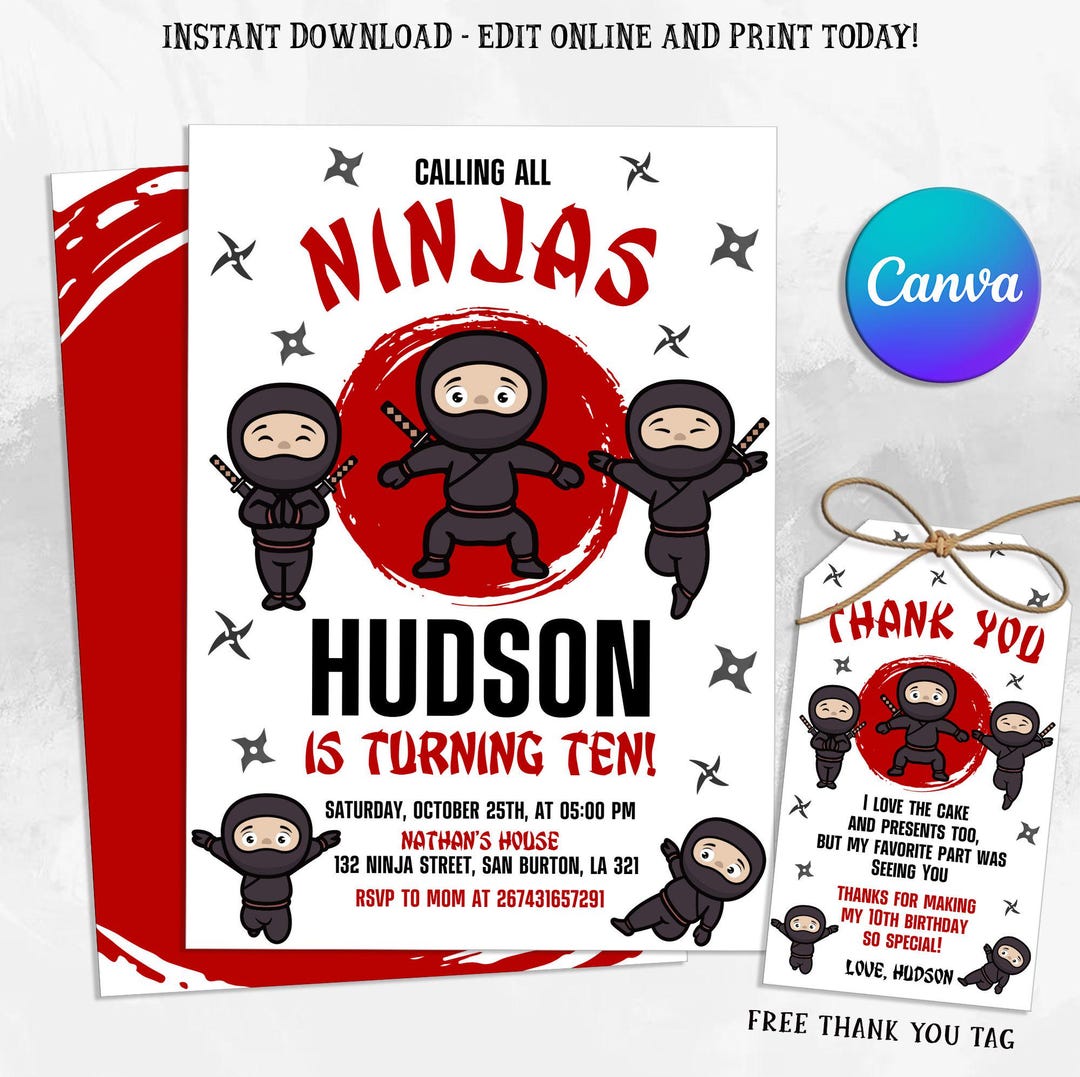 Ninja Birthday Invitation, Ninja Party Invitation Template, Karate Boys ...