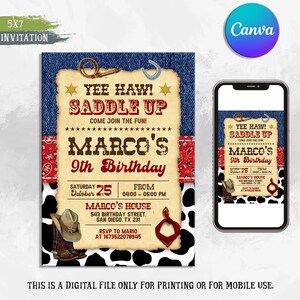 Yee Haw Cowboy Birthday Invitation, Saddle up Western Party Invite ...