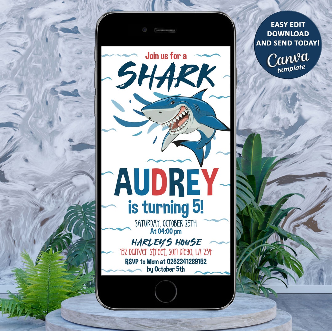 Shark Birthday Invitation, , Shark Mobile Invitation, Pool Party ...