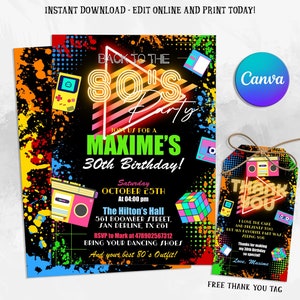 80s Birthday Party Invitation, Back to the 80s Neon Party, Glow Dance ...