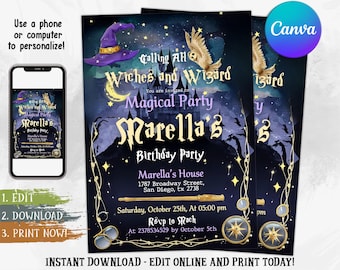 Wizards Witches Birthday Invitation, Magical Birthday Invitation ...