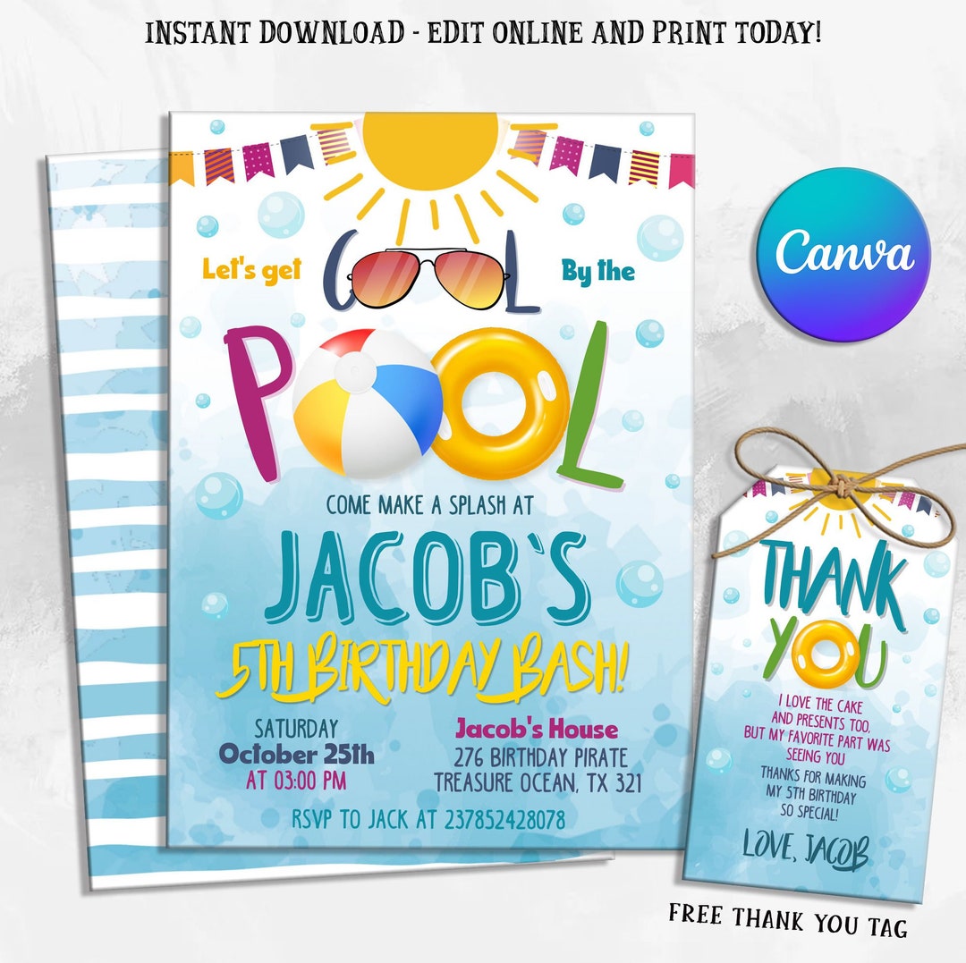 Editable Pool Birthday Invitation, Pool Invitation, Pool Template ...