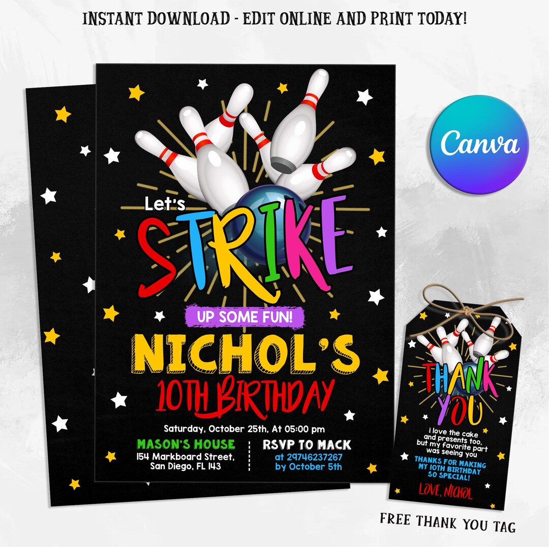 Bowling Birthday Invitation, Bowling Party Invitation, Strike up Some ...