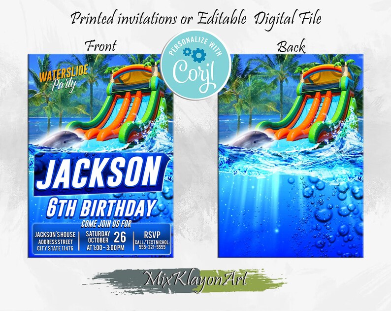 Water Slide Birthday Invitation, Waterslide Birthday Invitation, Water ...