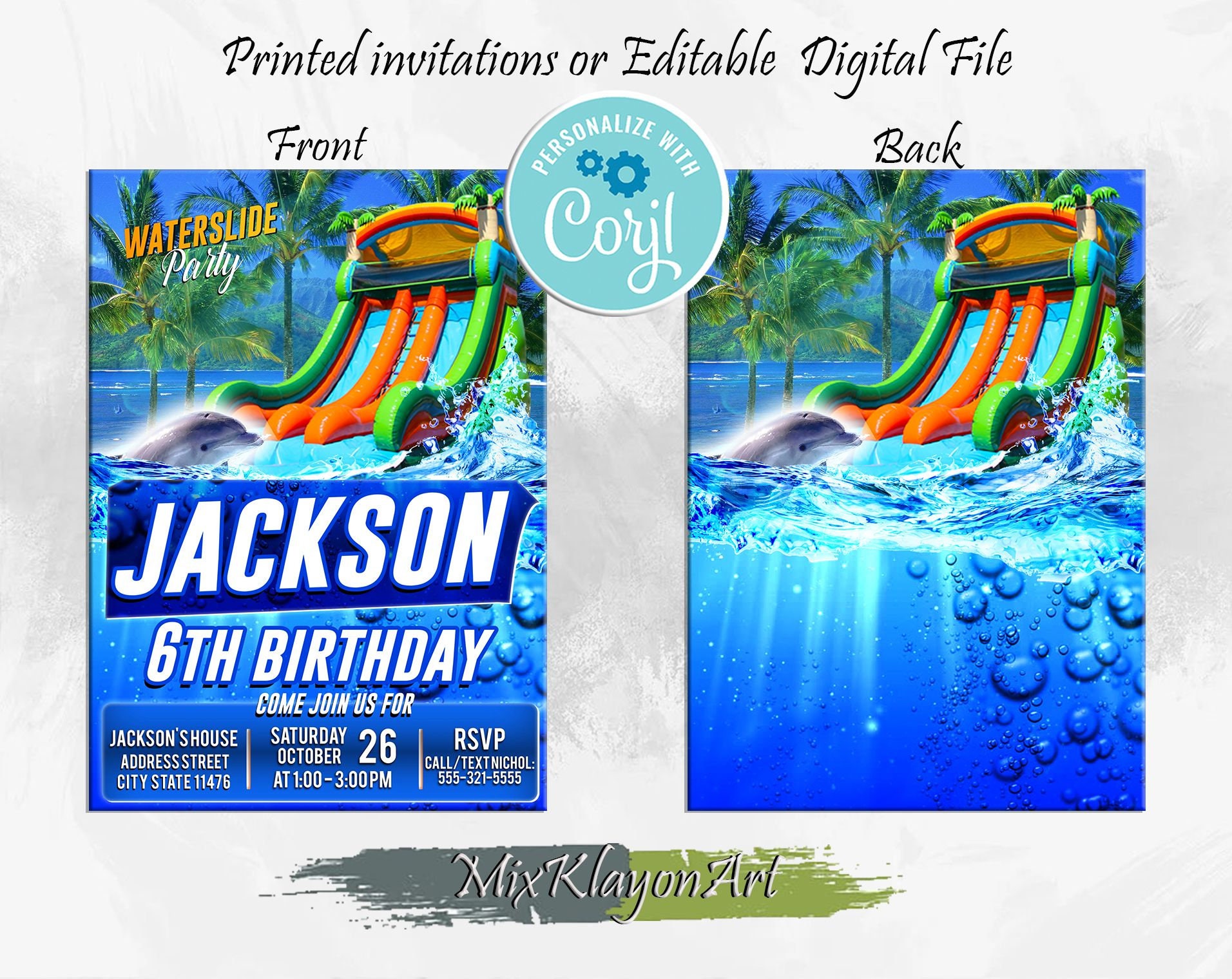 Water Slide Birthday Invitation, Waterslide Birthday Invitation, Water ...