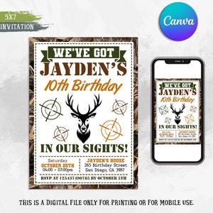 Editable Hunting Invitation, Hunting Irthday Party Invitation, Camo ...