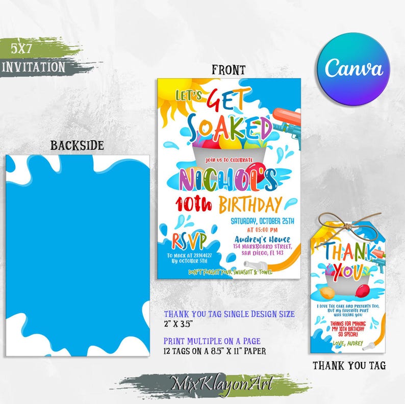 Water Balloon Birthday Invitation, Water Balloon Birthday Bash, Soaked ...