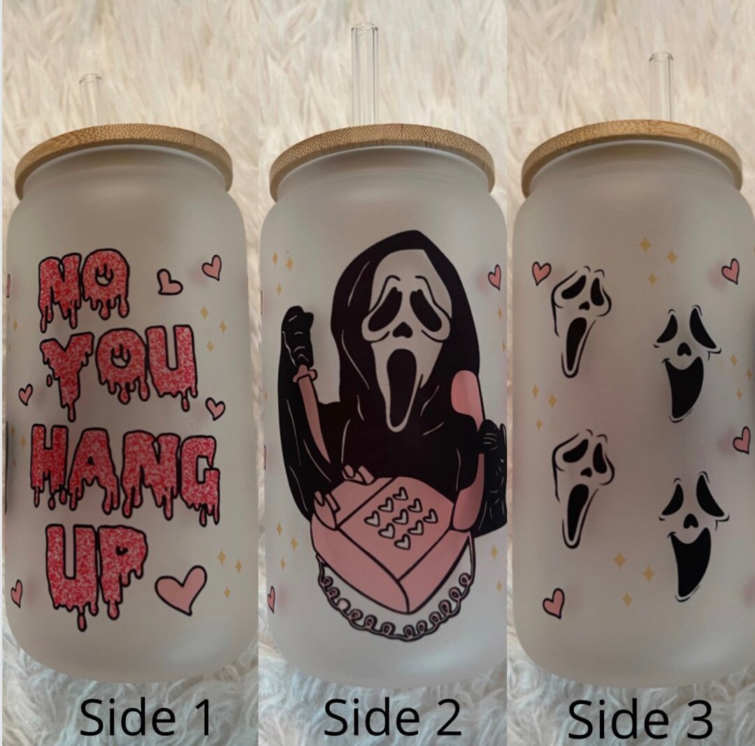 Ghostface Frosted Glass Can Tumbler With Bamboo Lid and Glass Straw - Etsy
