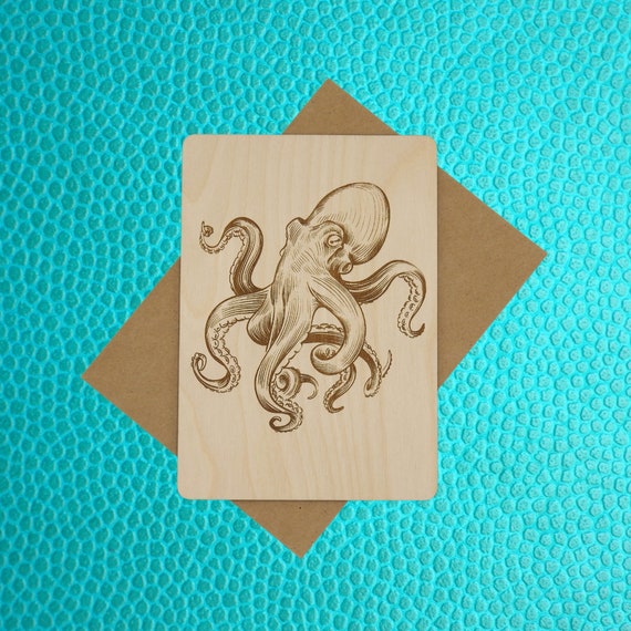 Personalized Octopus Wood Card Personalized Gift Custom - Etsy
