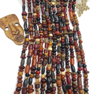 Huge Assortment of Bone and Horn Beads Strand 13" 6-10mm + / Orange Red ...