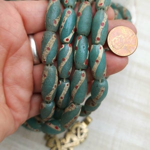 Teal Turquoise Old Accent Glass Beads Made by Thai Artisan Hands /java / 10 Beads 18-20mm X 10mm ...