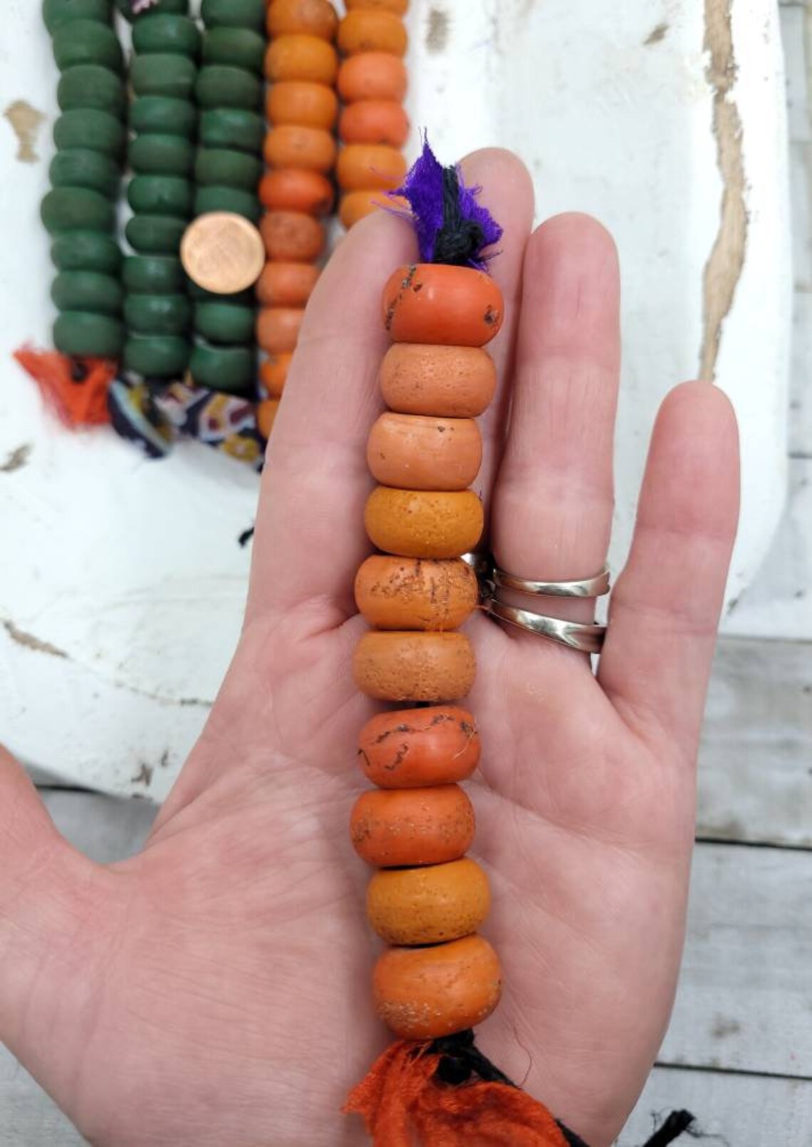 Old Glass Beads the 90s / Color to Choose Strand of 10 Beads Orange or ...