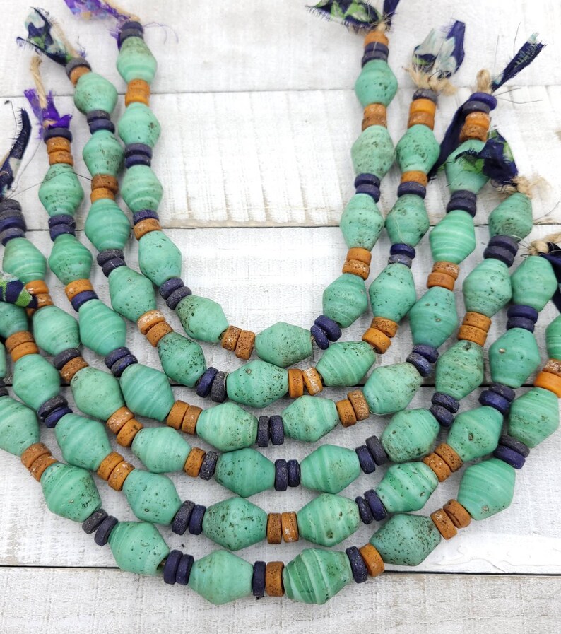 Turquoise Antique Rustic Looking Java Glass Beads Strand 10" 16-18mm X ...
