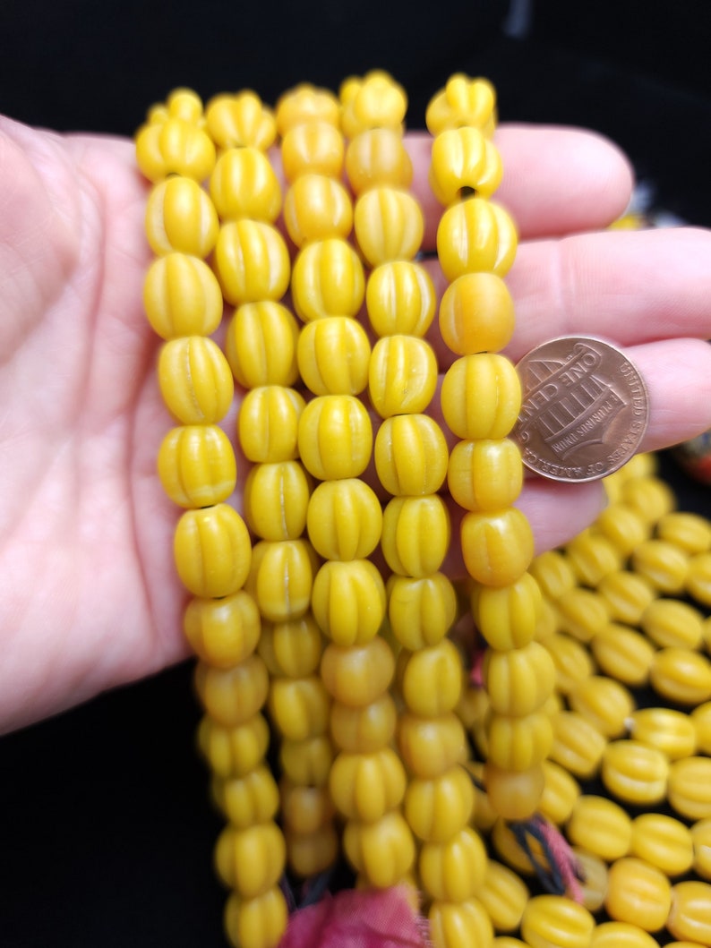 10mm+ Yellow Melon Shaped Beads [20] Indonesian Glass Beads, Java ...