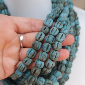 Blue Green Turquoise Melon Shaped Beads With Accent Rustic Old Look 12 ...