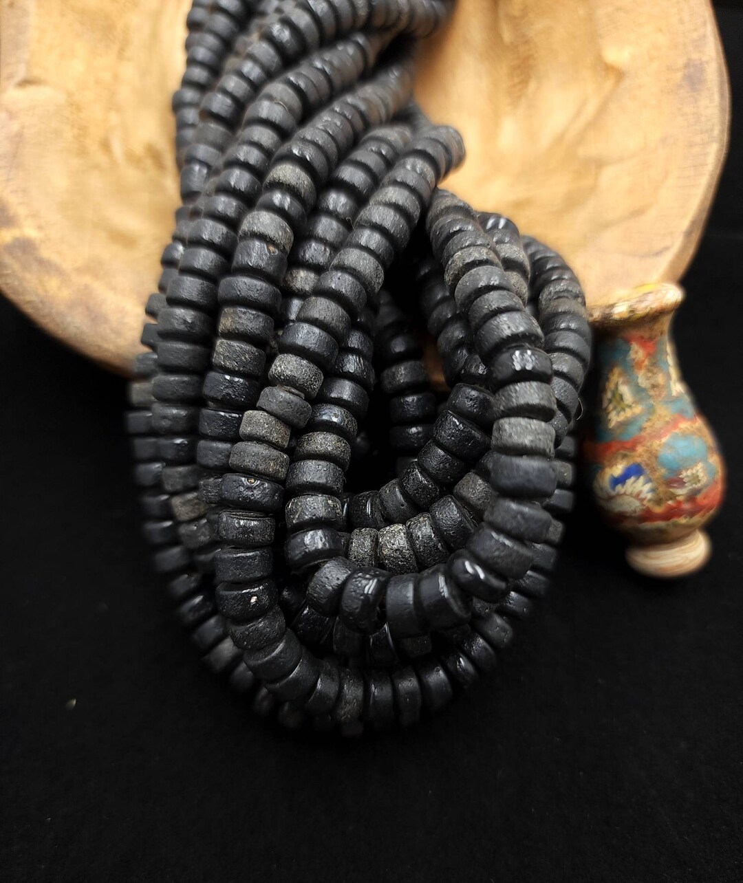 Black Color Beads With Strong Old Rustic Accent / 7-8mm 10"long Strand ...