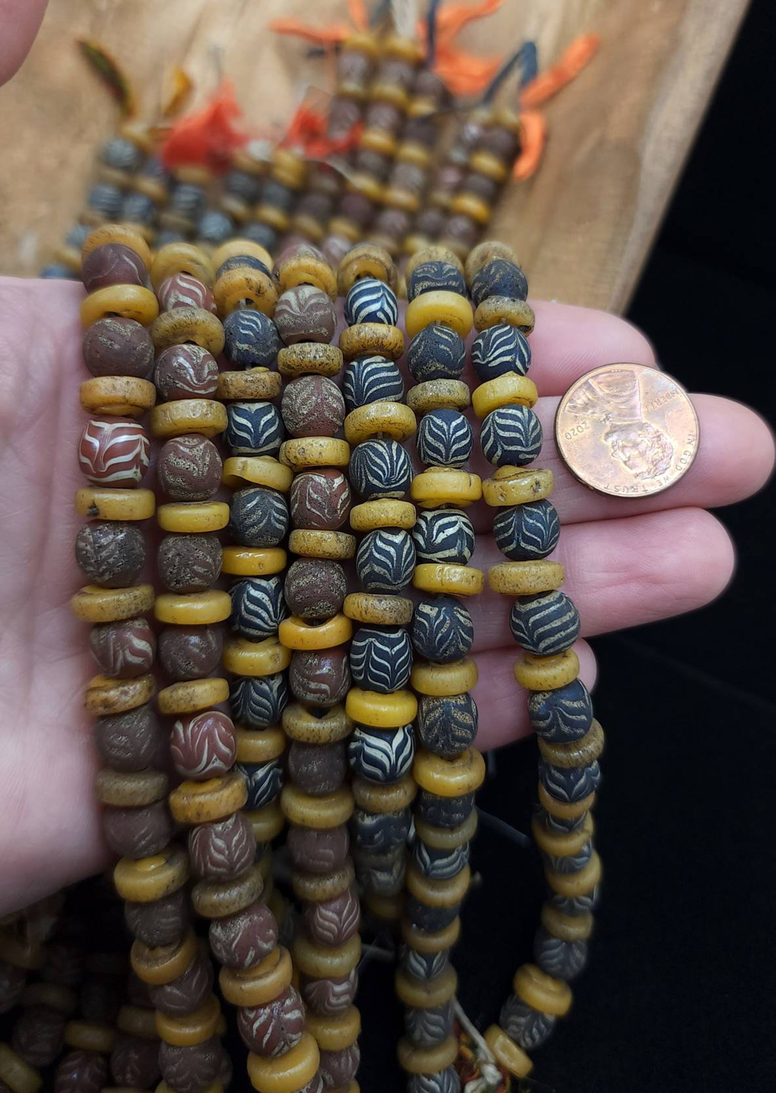 Authentic 90's Vintage Ethnic Feather Beads, Strand 8" 34-36 Beads ...