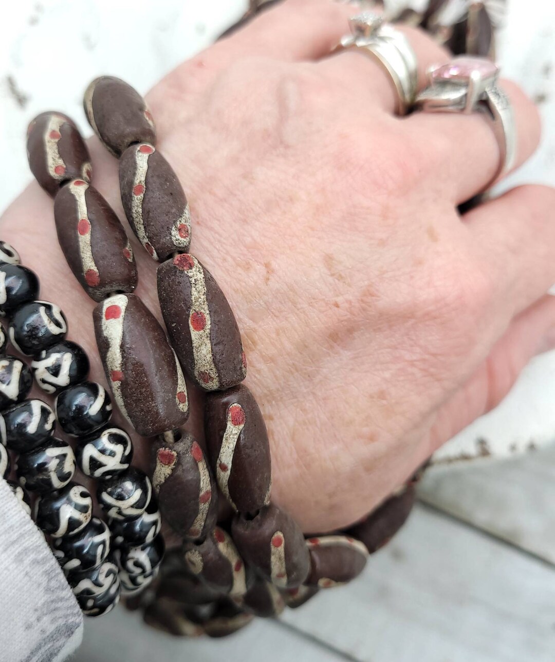 Old Accent Glass Beads Made by Thai Artisan Hands/ Indonesian Beads /java /10 Beads 18-20mm X ...