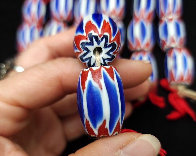 Large Chevron Beads Red, White and Blue 23-27mm X 17-21mm Strand With 3 ...