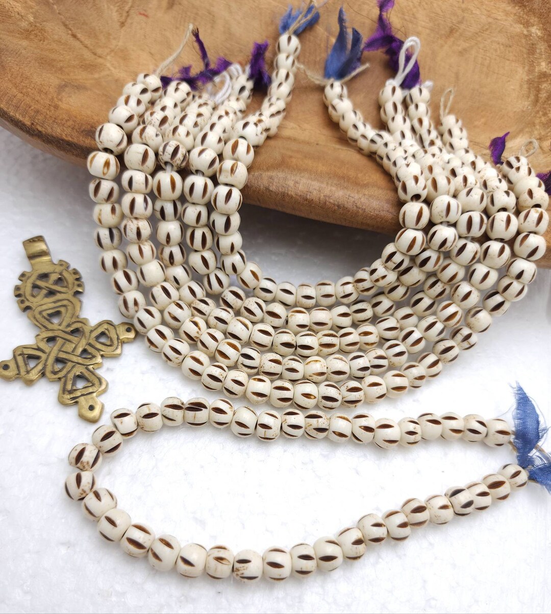 Melon Bone Beads Strand 10" With 38-40 Beads 8mm / Recycled Beads ...