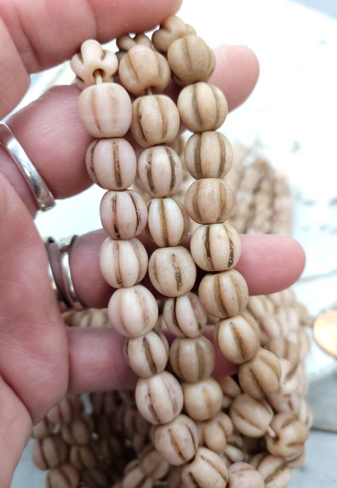 Beautiful Melon Shaped Beads With Accent Rustic 10-11mm 12 Beads ...