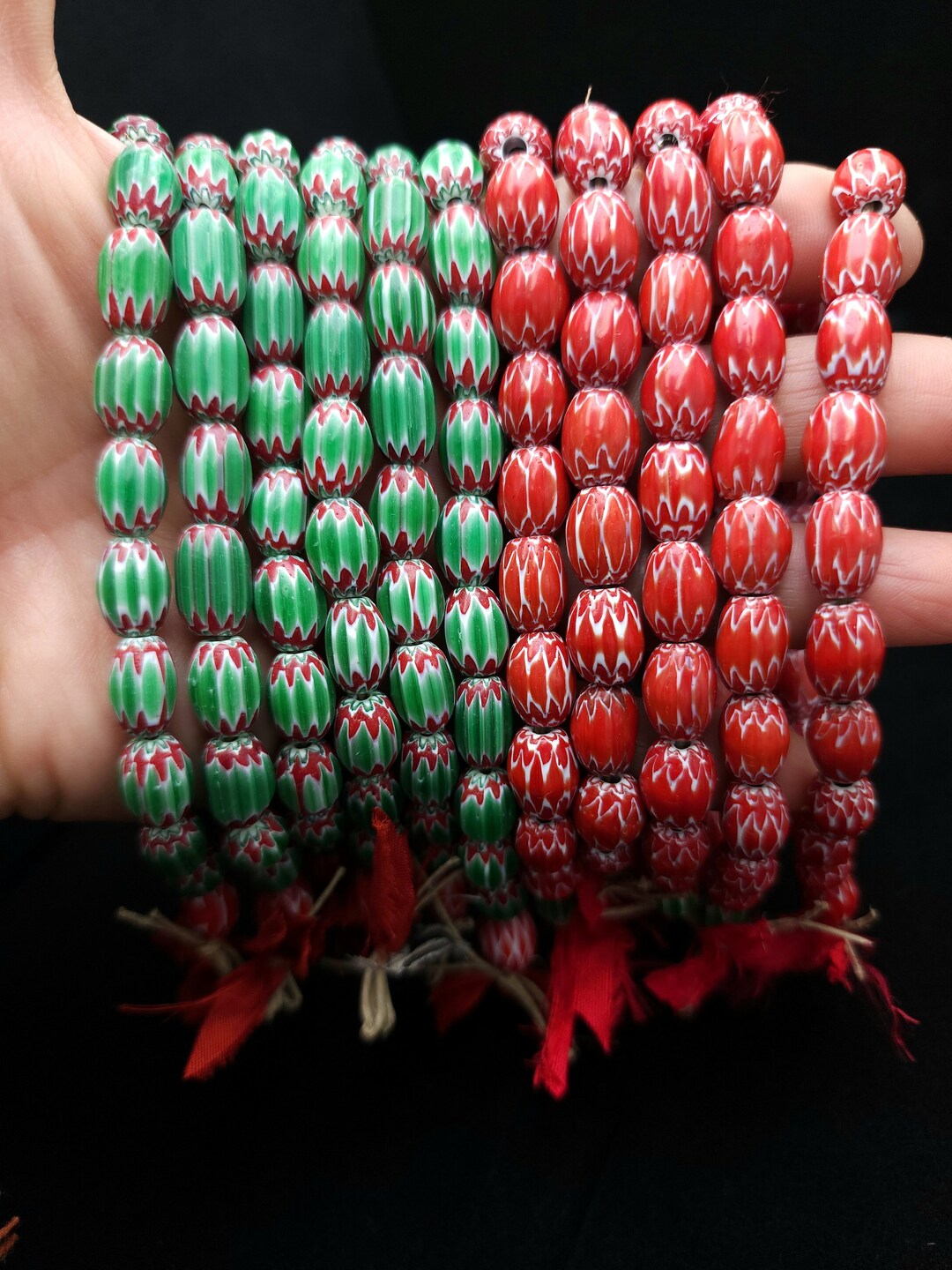 Chevron Beads 6 Layers Option to Choose Green or Red / Strand 8" Inches Green 8x11mm Red 9x11 ...