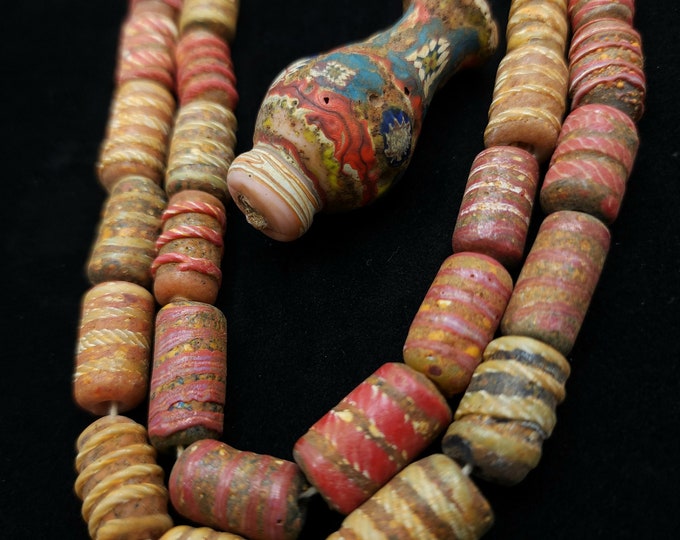 Old Accent Glass Beads Made by Thai Artisan Hands/ Indonesian Beads, Java, 10 Beads 18-20mm X ...