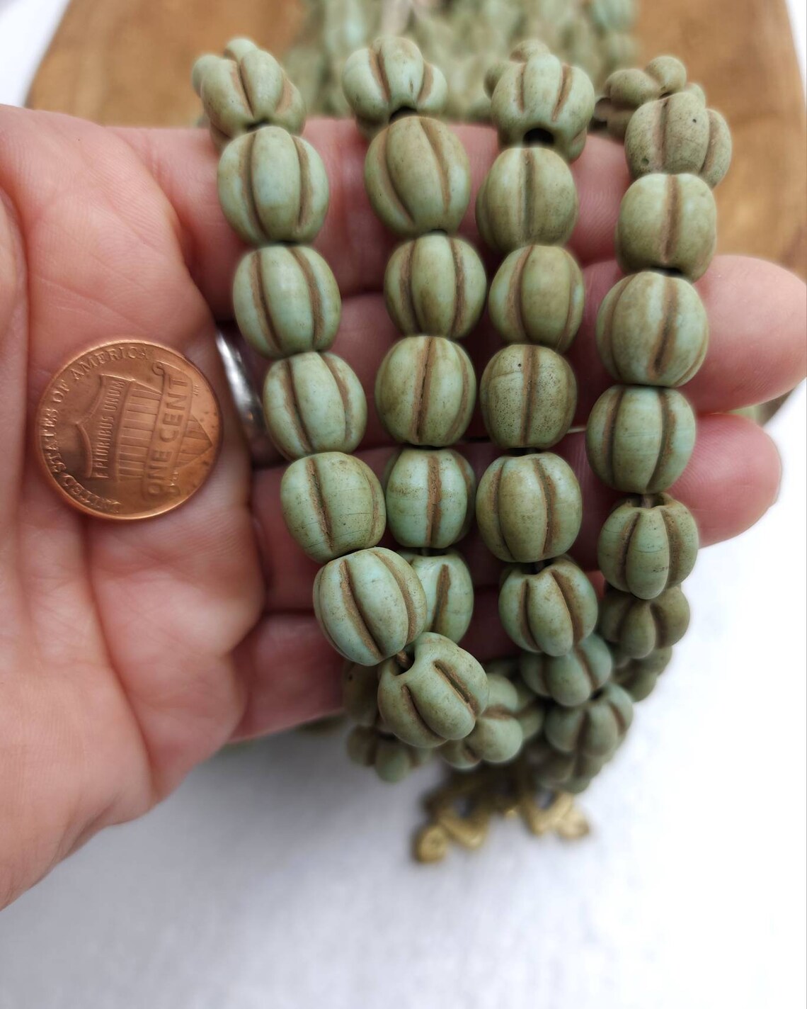 Melon Shaped Beads With Accent Rustic Old Look 10-11mm[12] / Jewelry ...