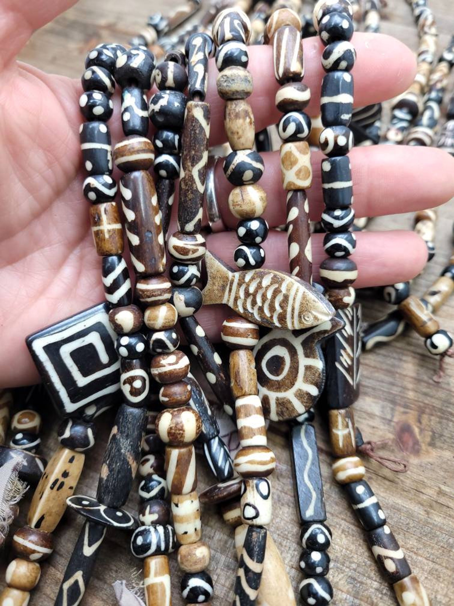 Beautiful Wide Variety Bone Beads Strand 15 Inches Long - Etsy