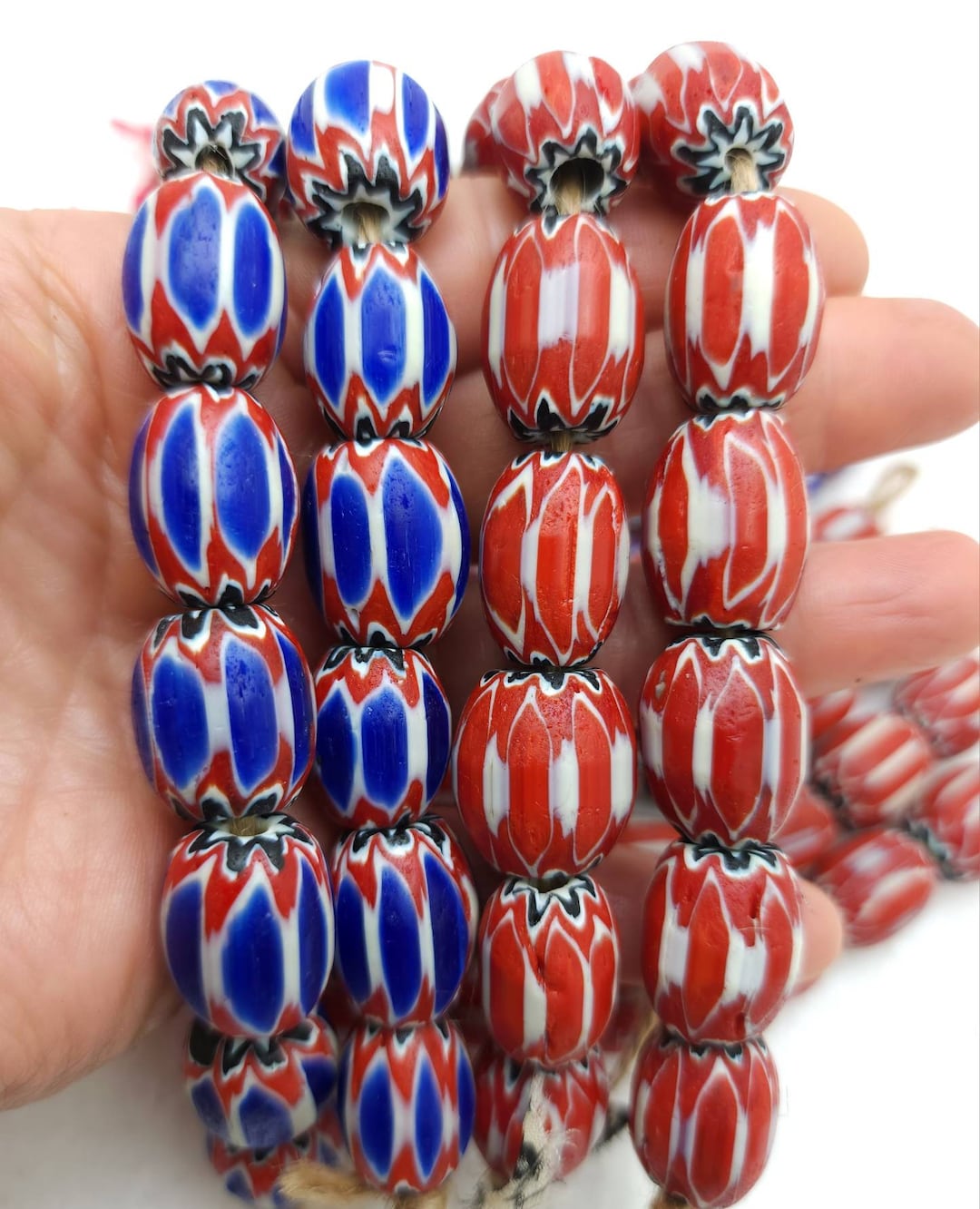 Chevron Beads 6 Layers Blue or Red, Option to Choose Red or Blue 16-19mm, Chevron Glass Beads ...