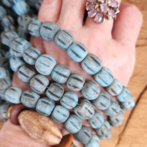 Blue Green Turquoise Melon Shaped Beads With Accent Rustic Old Look 12 ...