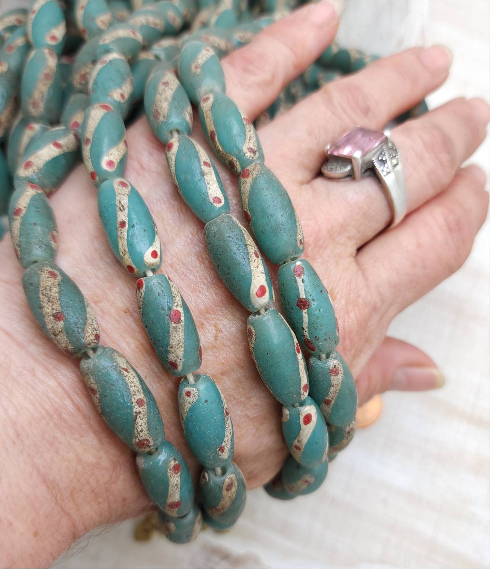 Teal Turquoise Old Accent Glass Beads Made by Thai Artisan Hands /java ...