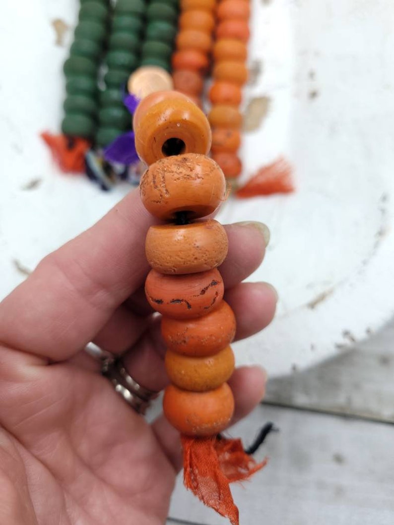 Old Glass Beads the 90s / Color to Choose Strand of 10 Beads Orange or ...
