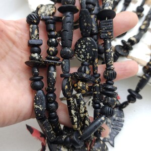 Splattered Black Bone Beads / Strand 14"+ Variety of Bone Beads ...