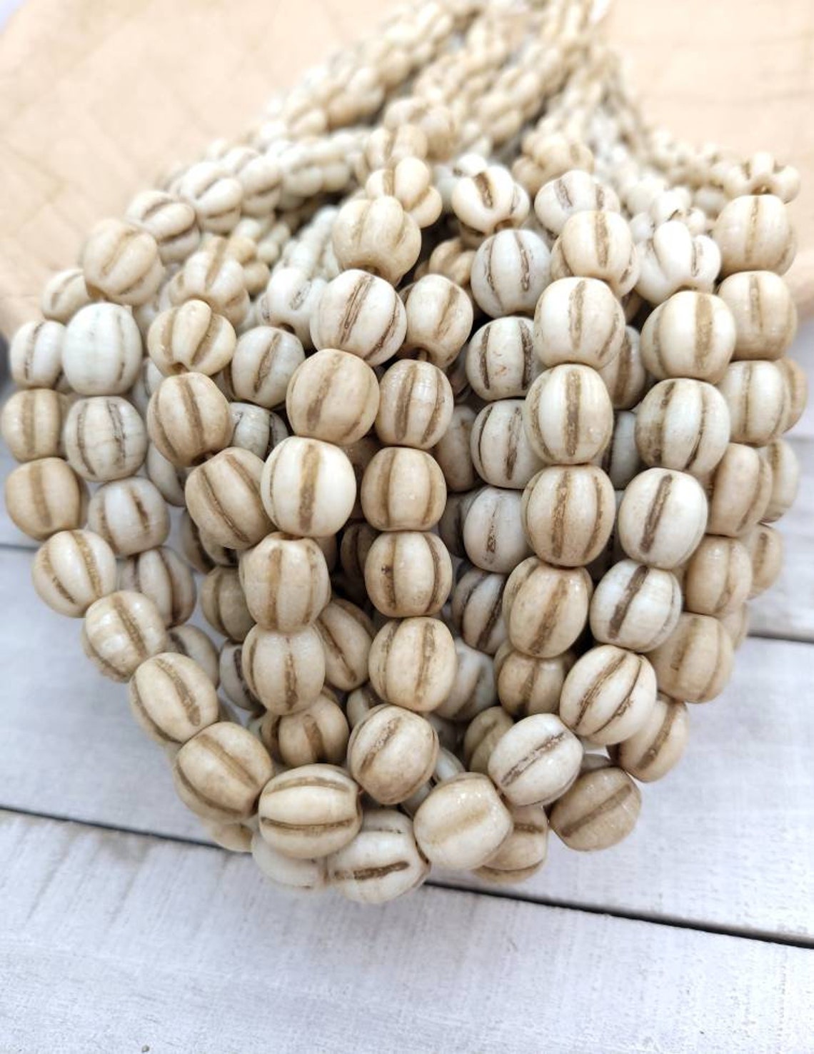 Beautiful Melon Shaped Beads With Accent Rustic 11mm 12 | Etsy