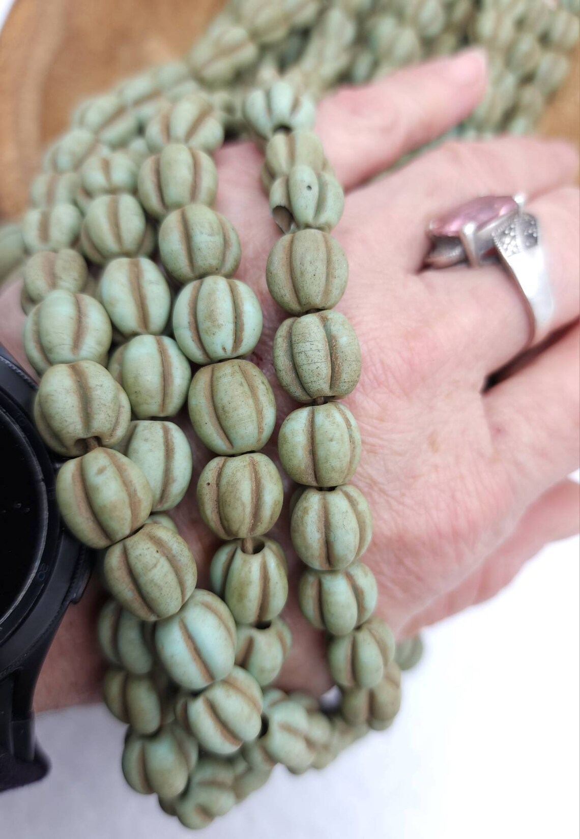 Melon Shaped Beads With Accent Rustic Old Look 10-11mm[12] / Jewelry ...
