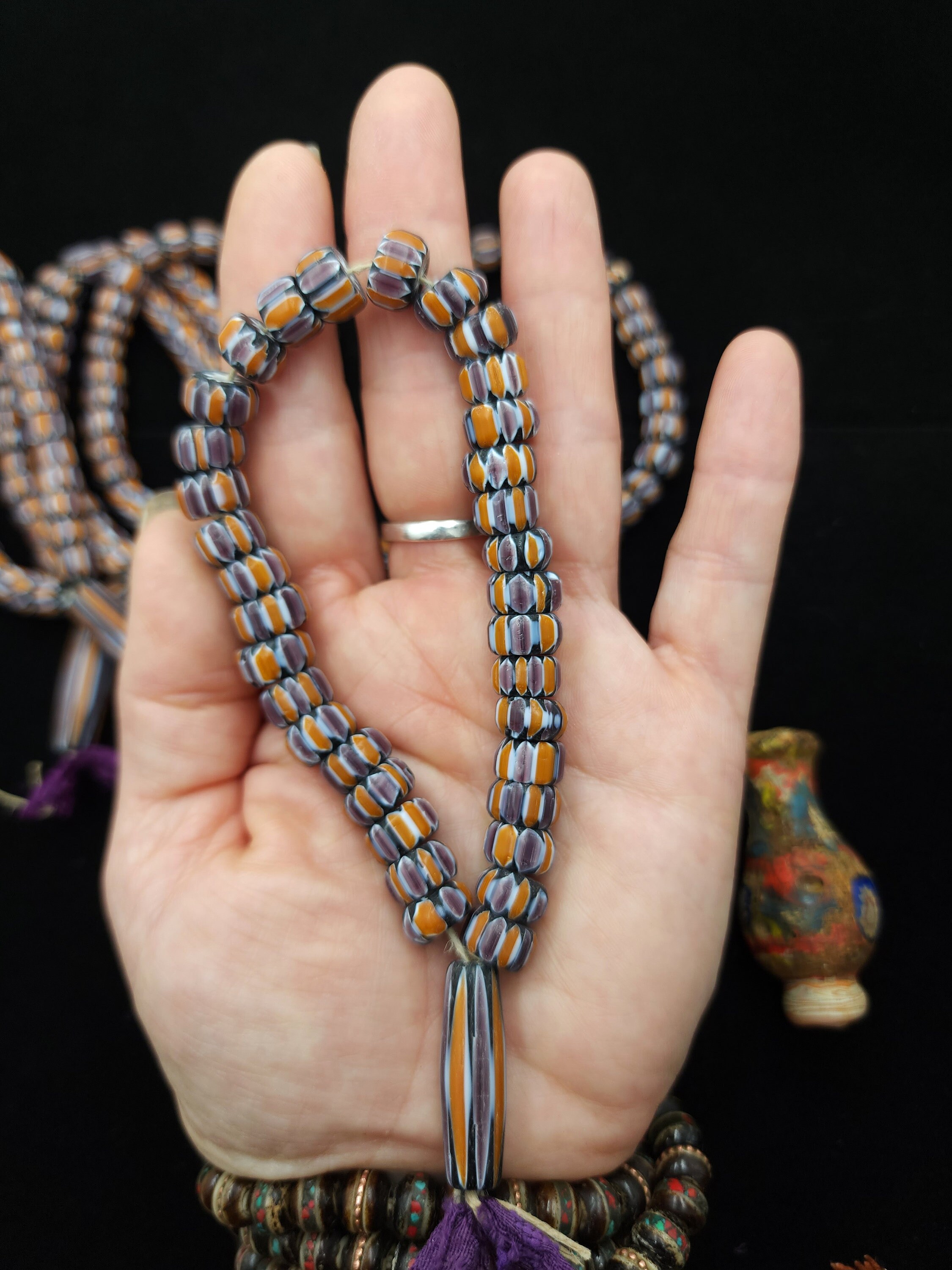 Chevron Beads 6 Layers Orange Purple White and Black Strand 8"inches ...