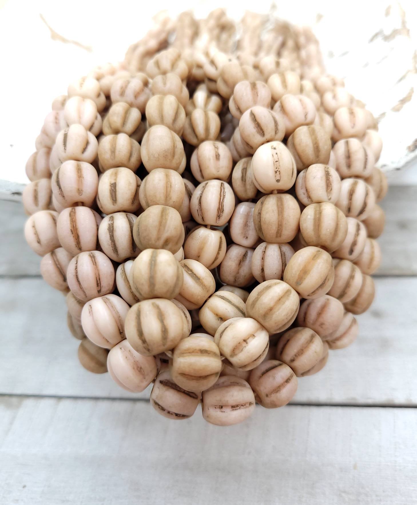 Beautiful Melon Shaped Beads With Accent Rustic 10-11mm 12 Beads ...