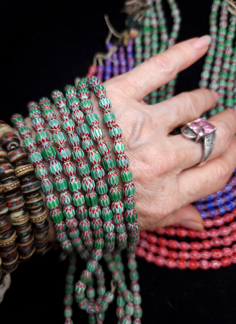 Small Multi-layer Chevron Beads Choose Red, Blue or Green Strand 10" 5 ...