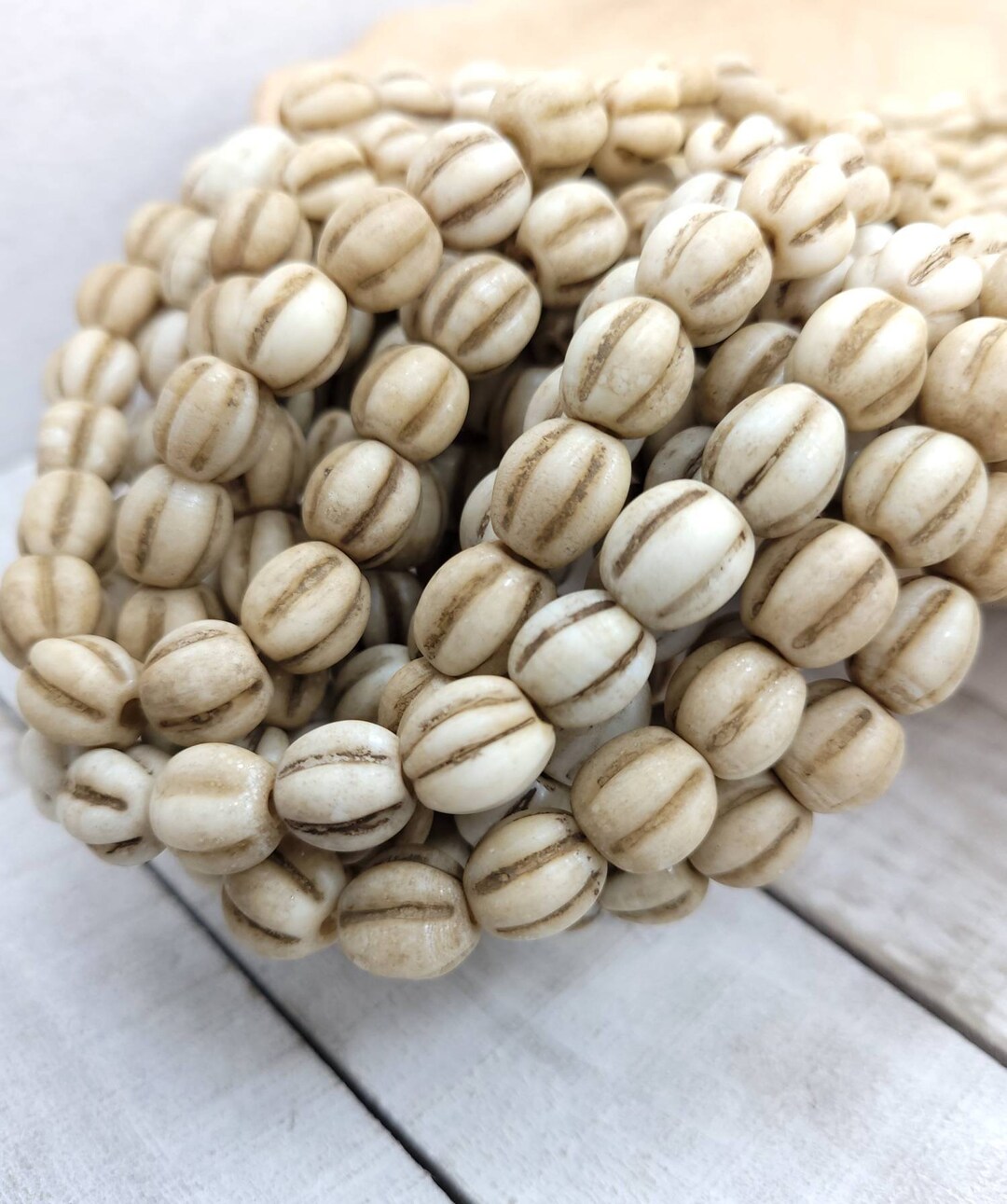 Beautiful Melon Shaped Beads With Accent Rustic 11mm 12 Beads/jewelry ...
