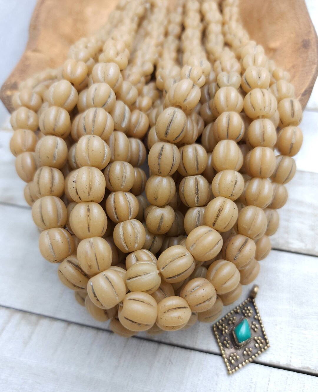 Old Glass Melon Shaped Beads Strand of 12 Beads 10-11mm / Indonesian ...