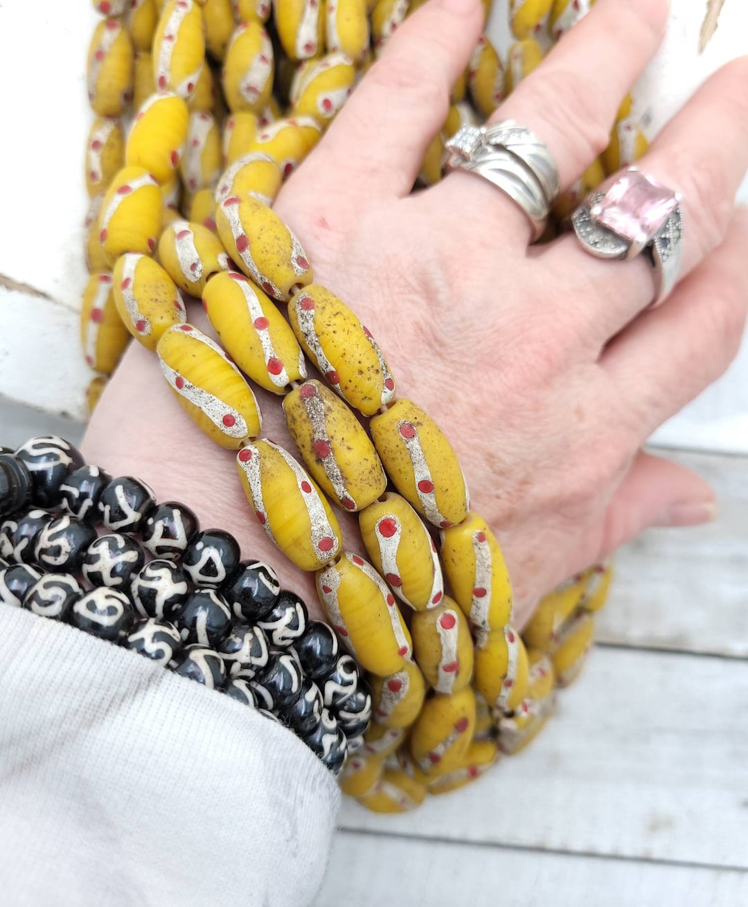 Old Accent Glass Beads Made by Thai Artisan Hands/ Indonesian Beads /java /10 Beads 18-20mm X ...