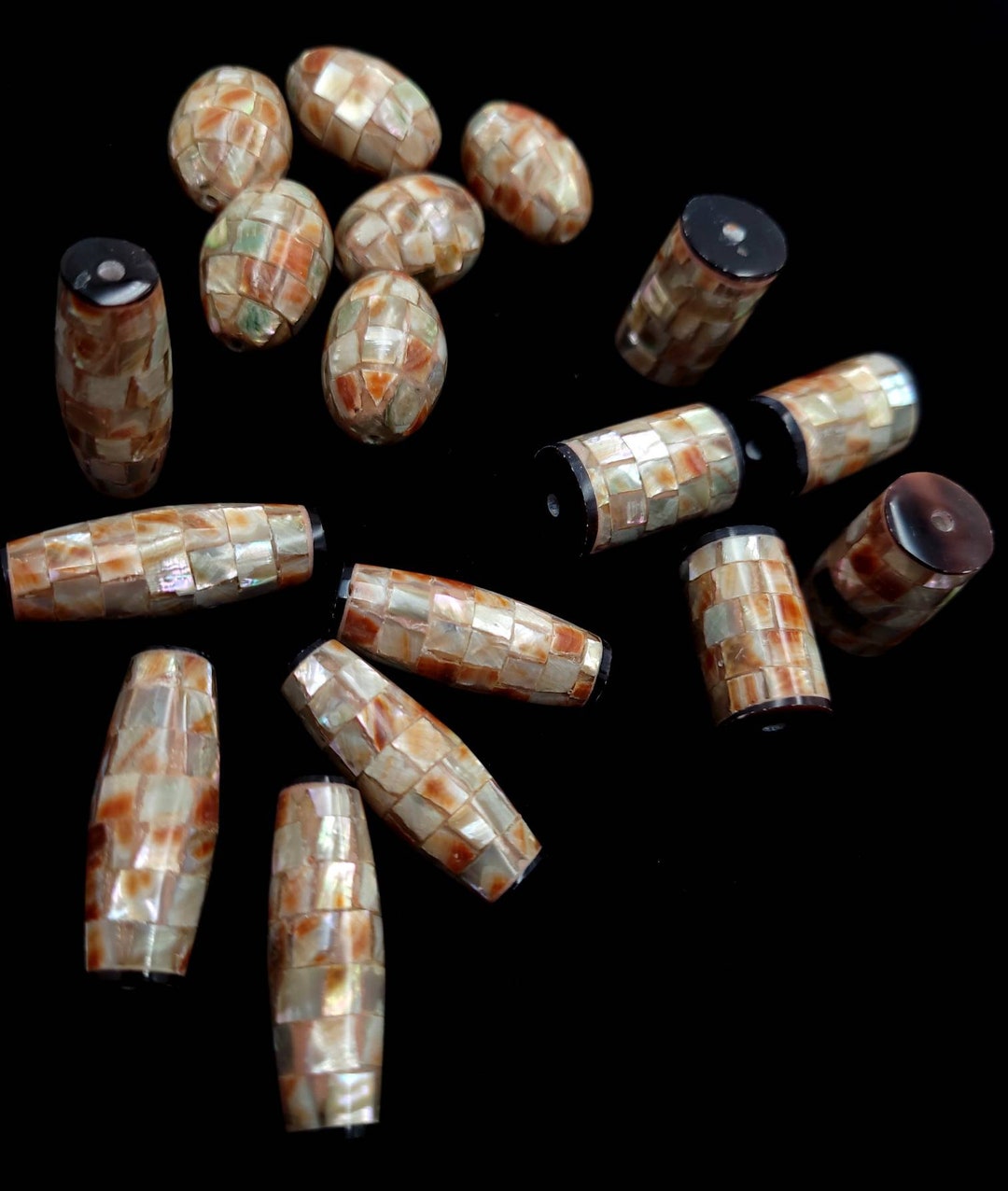 Handmade Orange Red Abalone Inlaid Beads / 100% Natural High Quality ...